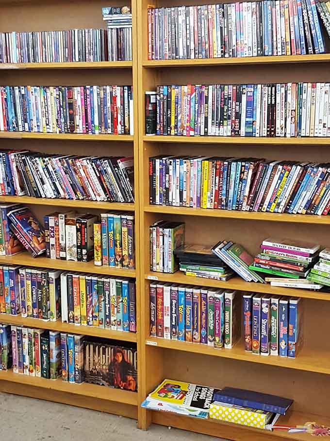 Rows of DVDs stand ready to rescue you from endless streaming scrolling and subscription fatigue overload syndrome.