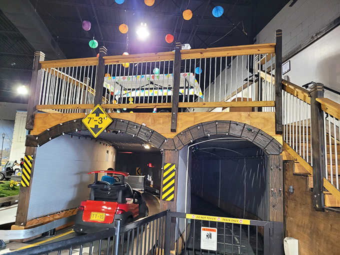 Elevated tunnels create multi-level excitement, proving that this tiny town has more dimensions than meets eye.