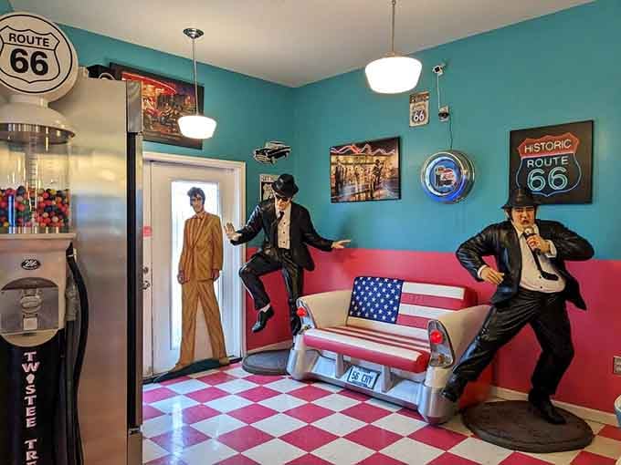 Life-sized Elvis and friends greet you inside, ready to serenade your ice cream experience with silent enthusiasm.