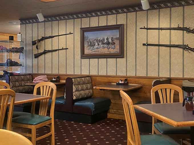 Western art on the walls and booths ready for families, friends, and anyone who appreciates a proper meal.