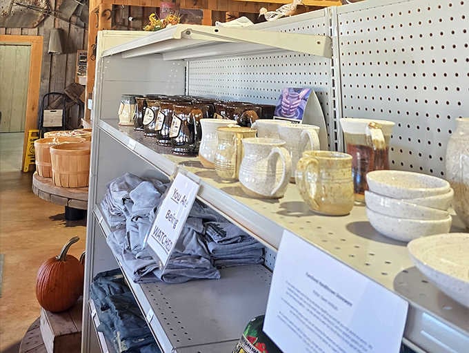 Mugs and bowls displayed with the kind of care usually reserved for fine china collections.