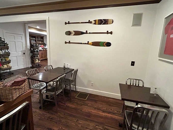 Simple wooden tables and charming decor create the perfect spot to actually enjoy your meal, not just inhale it.