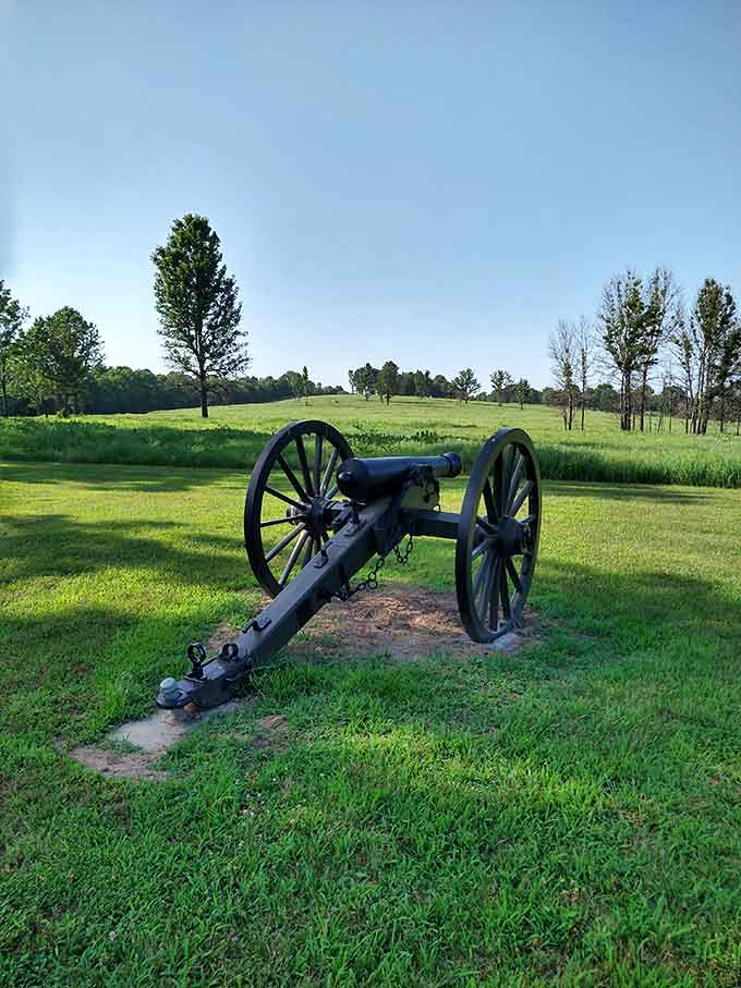 Cannons positioned across the battlefield mark where artillery crews stood their ground under withering fire.