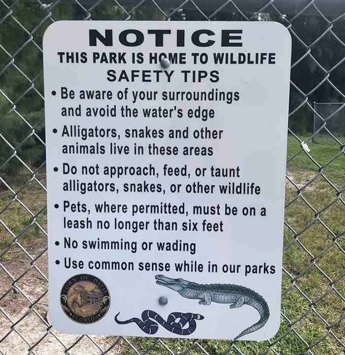 Wildlife safety reminders keep visitors informed without being preachy, basically saying "respect the locals, they were here first."