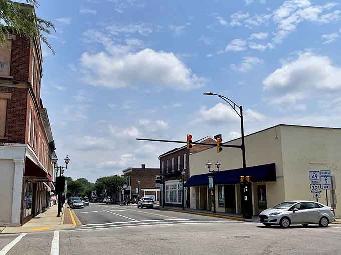 Classic small-town architecture lines quiet streets where the pace slows down to a comfortable Southern crawl.