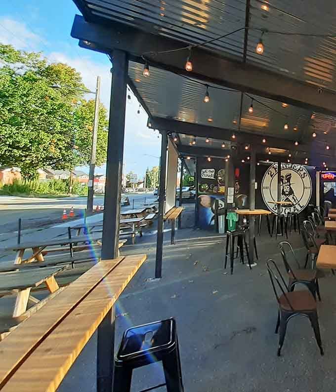 String lights, picnic tables, and fresh air, the patio at 2 Fingers Social is a genuinely lovely surprise.