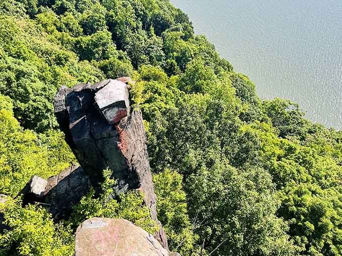 Looking down from the Palisades reveals just how dramatically these cliffs plunge toward the river below, absolutely breathtaking.