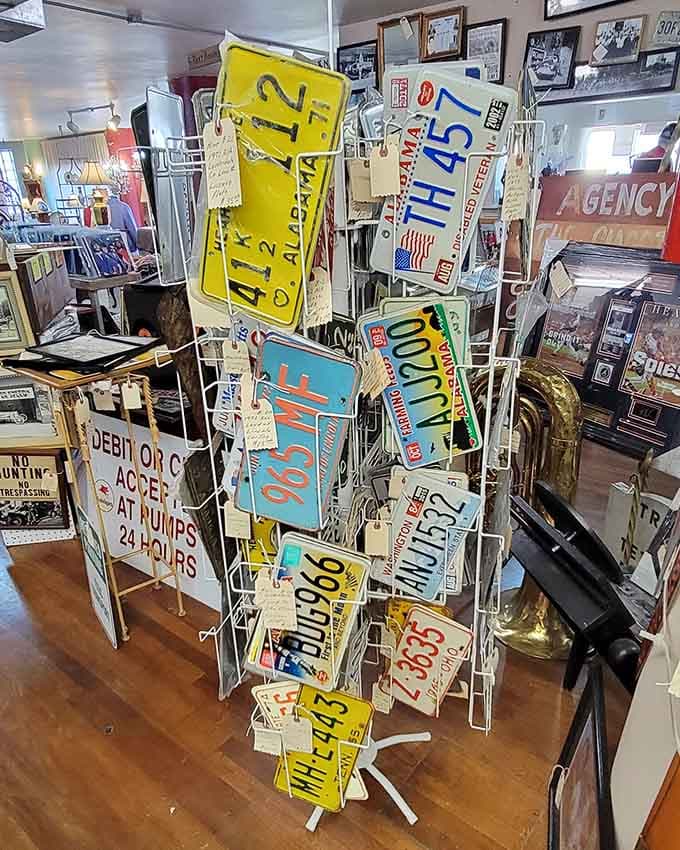 License plates from states and decades past create a colorful roadmap through American automotive history.