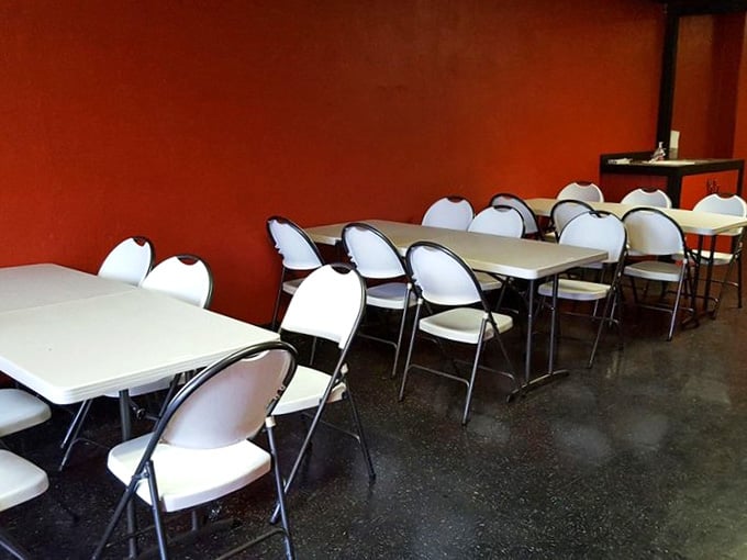 No-frills seating that says we're here for the food, not Instagram-worthy interior design photo opportunities.