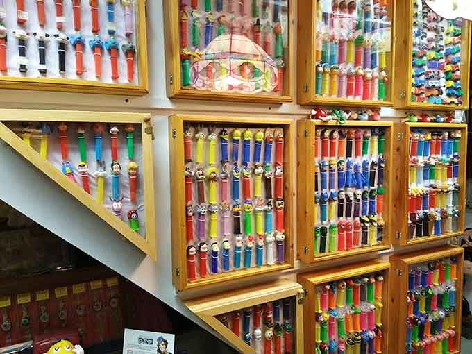 Pez dispensers line up in rainbow formation, tiny candy soldiers representing every character you ever loved.