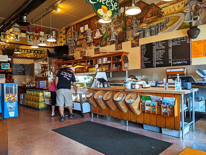 The retail counter overflows with Wisconsin cheese treasures you'll want to take home by the wheelbarrow.
