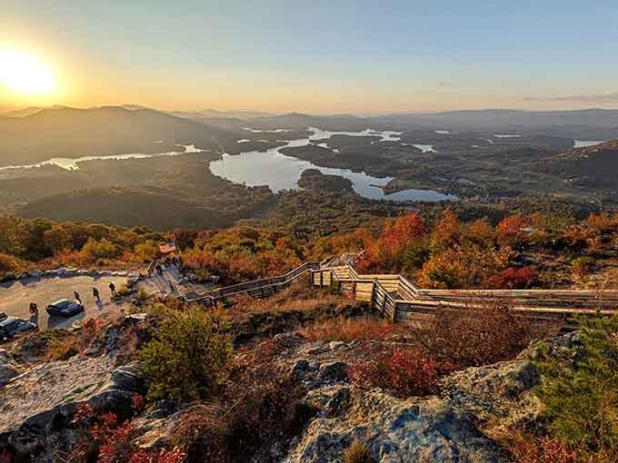 Sunset from Bell Mountain turns the whole world golden, like someone lit the sky on fire beautifully.