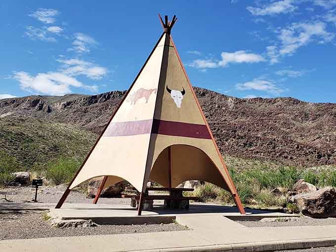 Picnic shelters offering shade and views, proving that lunch tastes better with a geological backdrop.
