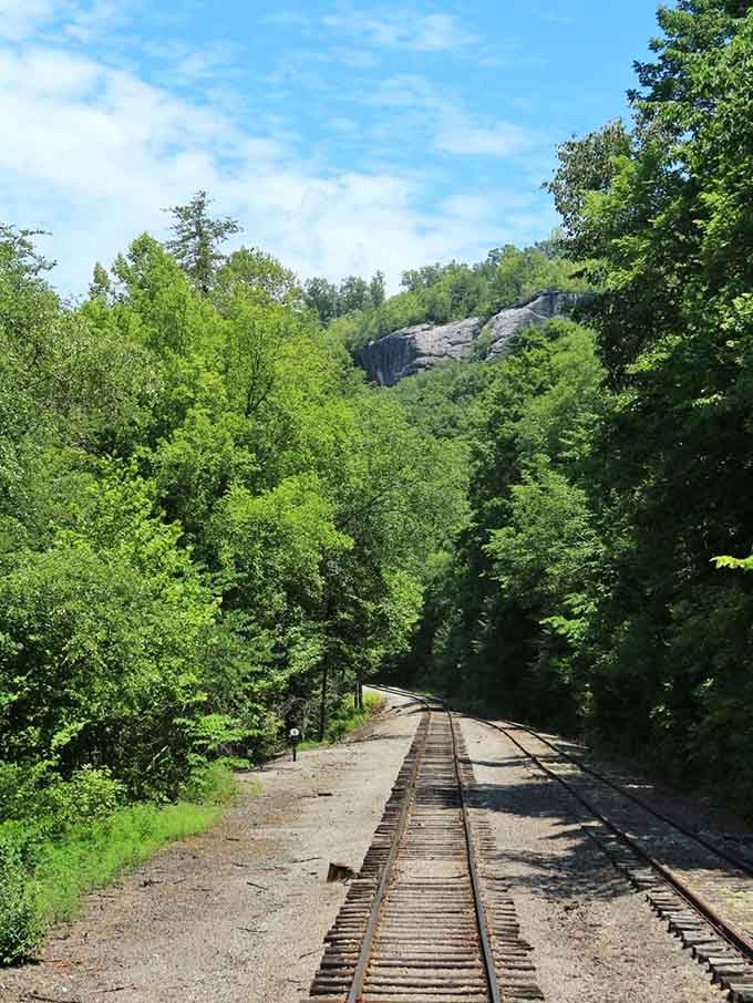 Those distant rock formations have been watching trains pass by longer than television has existed, friend.