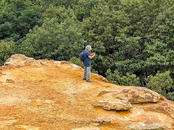 One visitor captures the moment, because some views demand photographic evidence that Illinois really looks like this.
