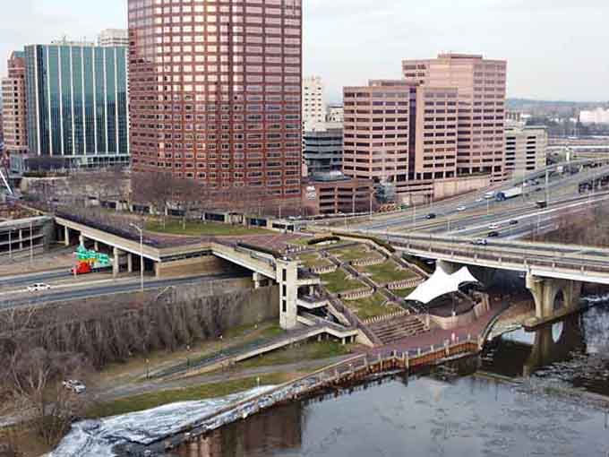 The bridge anchors Hartford's riverfront, connecting past and present while looking absolutely magnificent doing it.