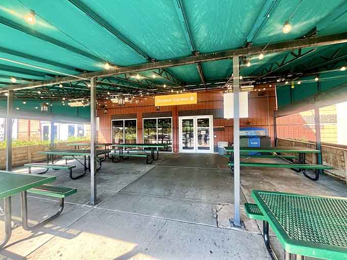 The covered outdoor area provides a perfect spot to rest and contemplate your newfound appreciation for insects.