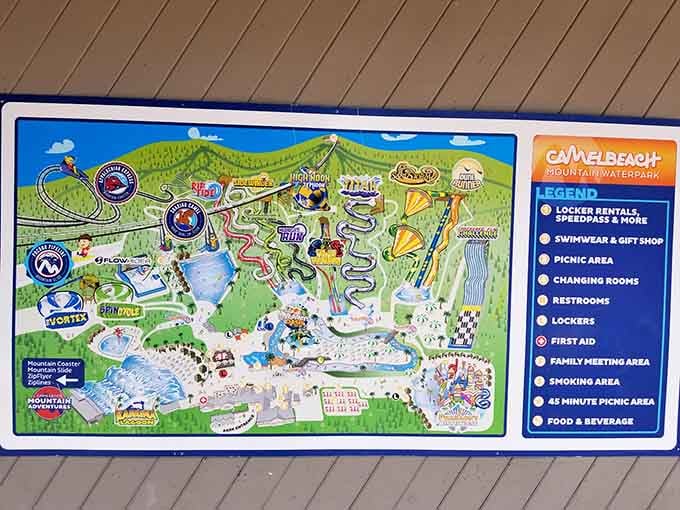 The park map showing all 30-plus attractions, which is basically a treasure map where X marks every spot.