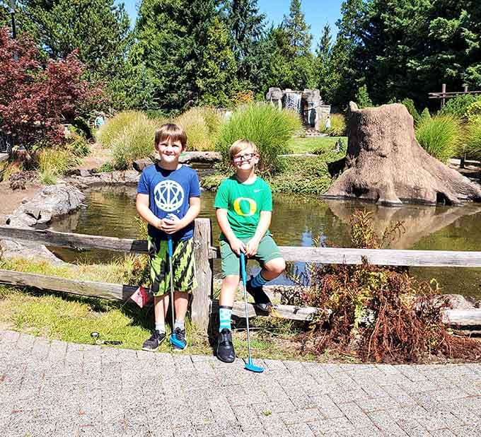 Young golfers discovering that outdoor fun beats screen time when the setting's this spectacular.