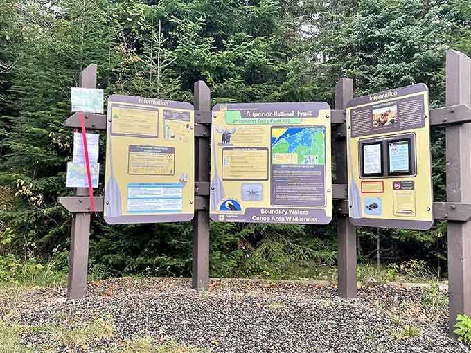 Trail information boards help you navigate the wilderness without getting hopelessly lost in the process, thankfully.