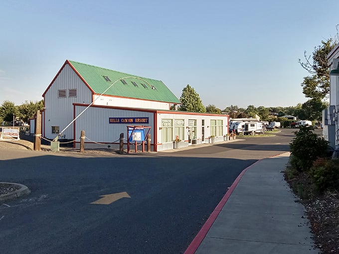 Hells Canyon Resort sits ready to welcome adventurers who prefer their thrills with convenient parking and clean restrooms nearby.