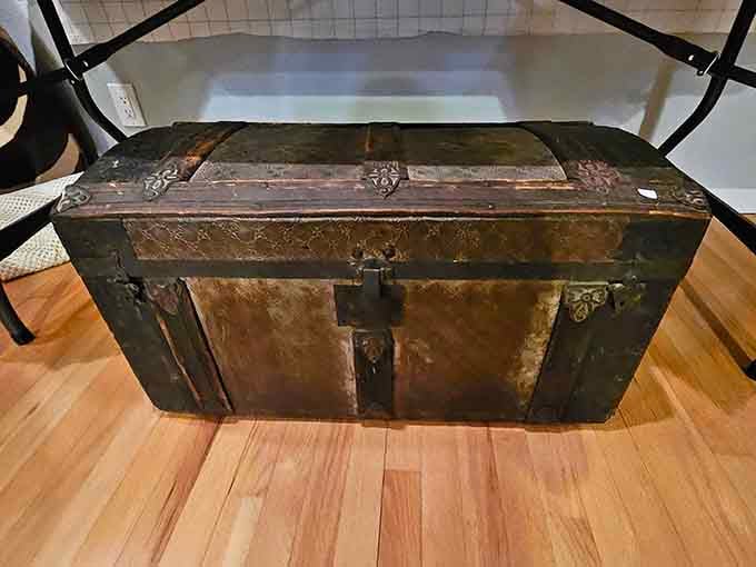 A steamer trunk that's traveled more miles than most people's frequent flyer accounts will ever see.