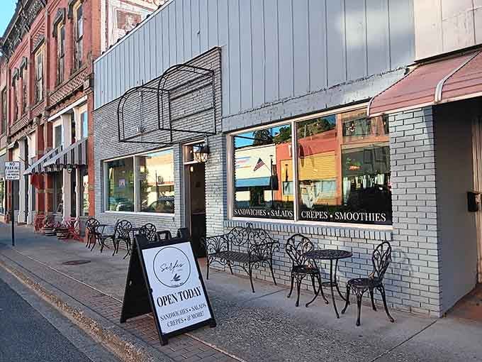 Outdoor seating that invites you to linger over coffee and watch small-town life unfold at its pace.