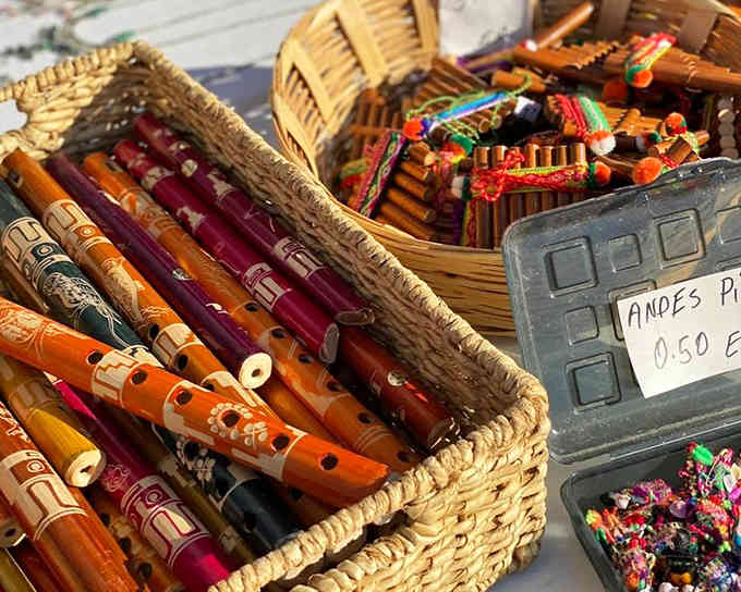 Wooden flutes rest in baskets like musical treasures, waiting to soundtrack someone's creative awakening or annoy neighbors.