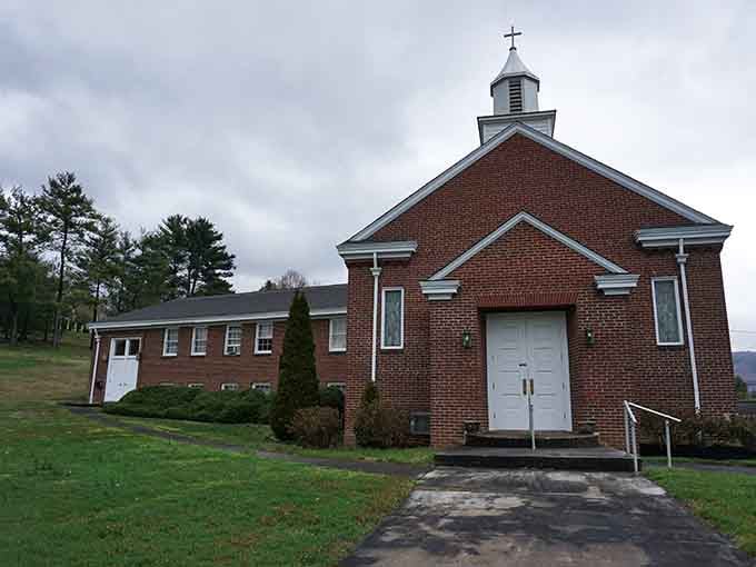 Calvary Christian Church sits nestled against the hillside, serving the community in classic Appalachian tradition and style.