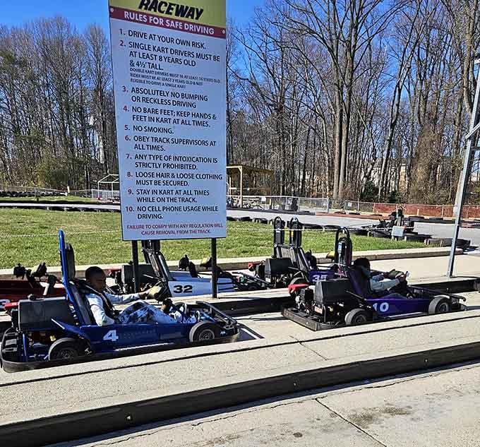 Safety rules posted clearly ensure everyone understands the game plan before unleashing their need for speed on asphalt.