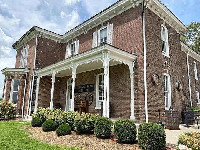 Brick columns and white trim creating the kind of elegant Southern architecture that never goes out of style.