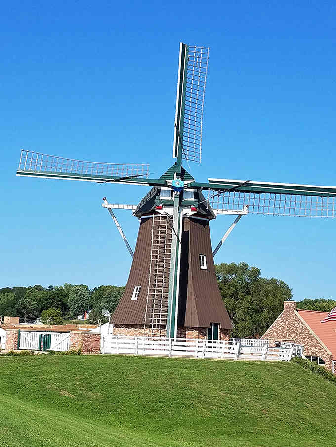 Perched on its hill like a sentinel, the windmill watches over Fulton with timeless Dutch dignity.