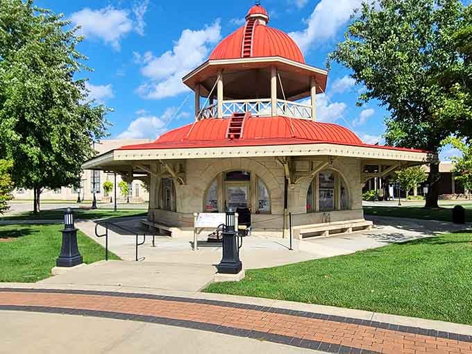 This charming pavilion once welcomed travelers and now welcomes history buffs seeking architectural gems from a bygone railroad era.