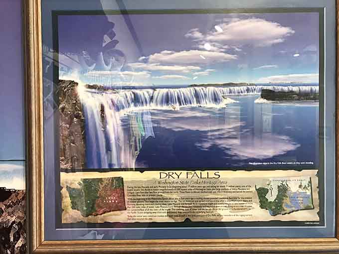 Artist's rendering shows the falls in full fury, helping your brain process what your eyes can't.