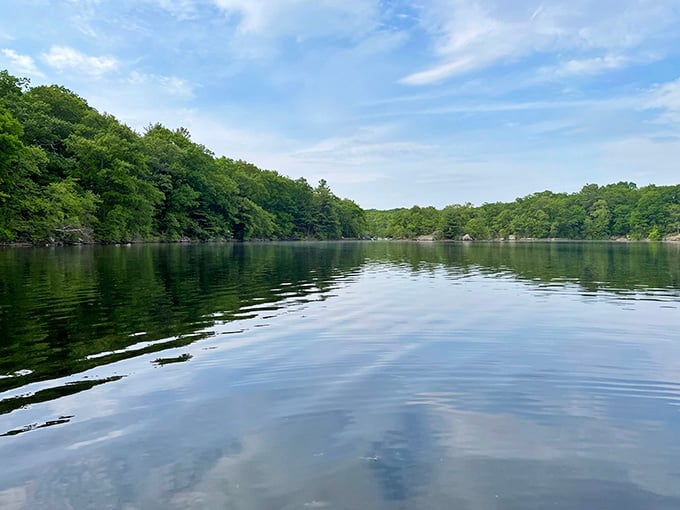 The calm water reflects the sky so perfectly, you might wonder which way is actually up.