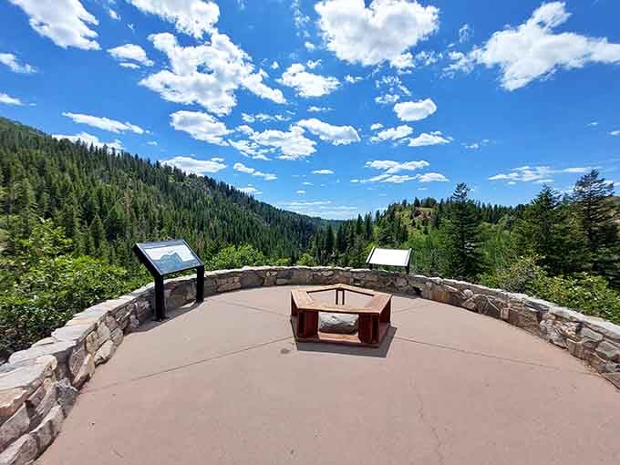 The overlook provides panoramic views that make the hike worthwhile, with mountains stretching toward forever in every direction.