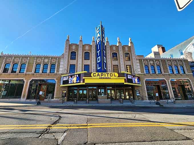 FIM Capitol Theatre's restored marquee lights up downtown like it's still 1928, but with better sound.