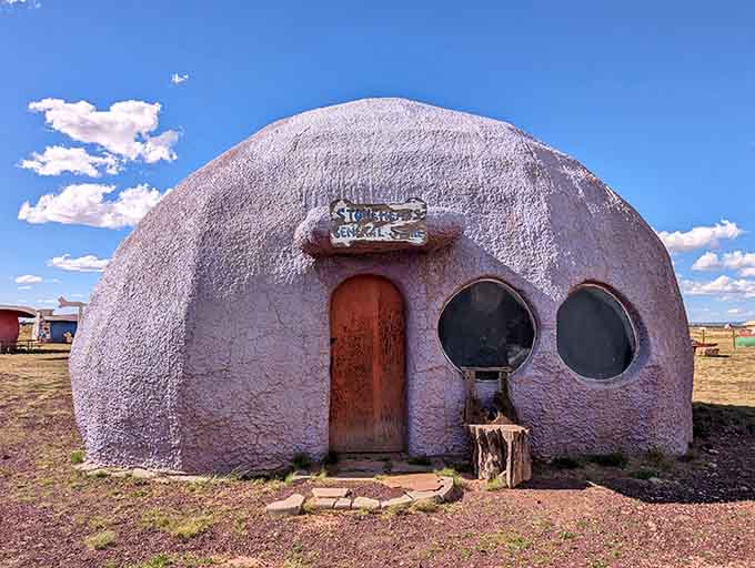 The General Store's rounded architecture and circular windows showcase that signature Flintstones aesthetic we all remember fondly.