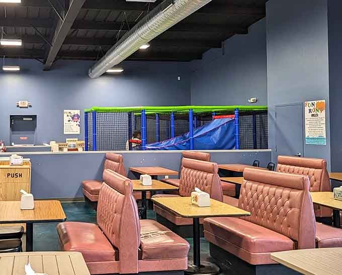 Comfortable seating where parents can actually relax without perching on equipment designed for people half their size.