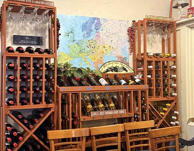 A map of Europe and wine racks suggest this place takes its international credentials seriously without being pretentious.