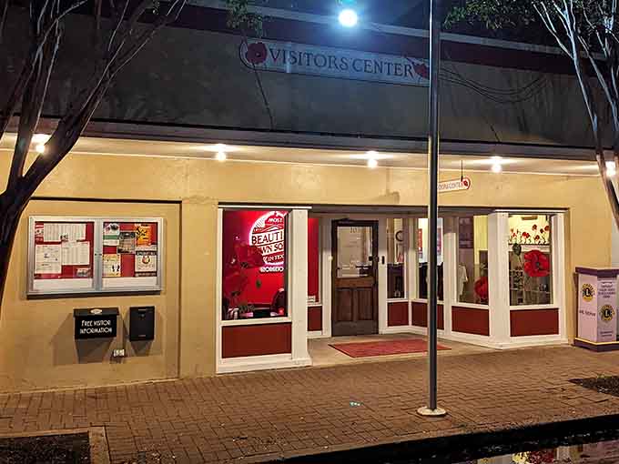 The Visitors Center glows warmly at dusk, ready to share local secrets with anyone curious enough to ask.