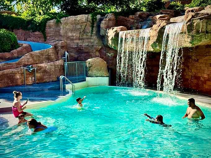 Waterfalls cascading into warm pools, living out your best tropical fantasy in the Rocky Mountains.
