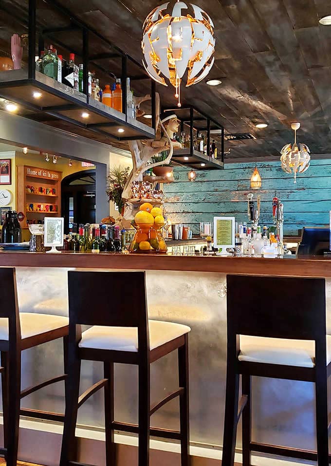 The bar area welcomes you with quirky charm and serious drinks, perfect for starting or ending your meal.