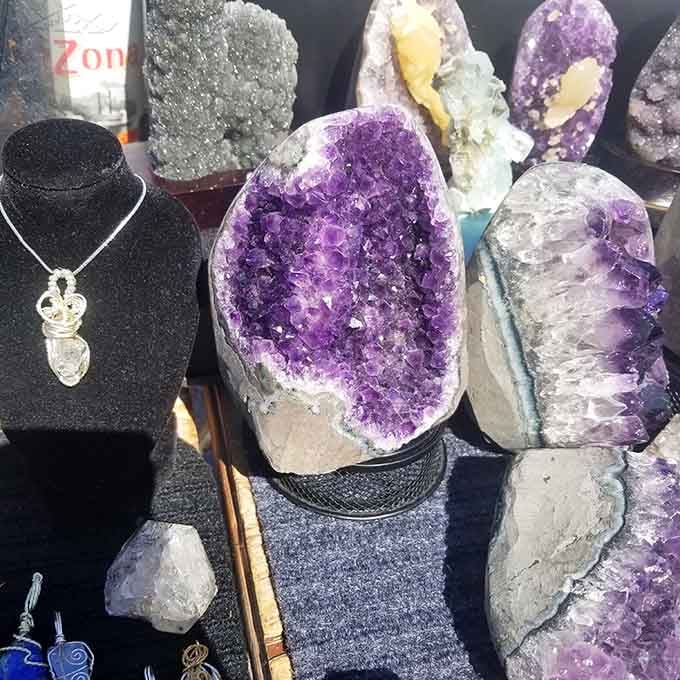 Purple amethyst geodes split open to reveal nature's sparkly secrets, making your rock collection suddenly seem very inadequate indeed.