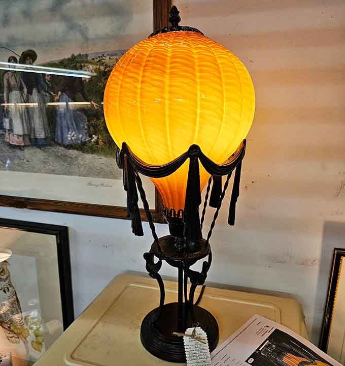 Vintage lamps like this one cast the kind of warm glow that makes everyone look mysteriously attractive.