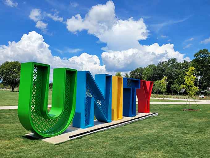 Unity Park's colorful letters spell out what locals already know: this city has something special worth celebrating and sharing.