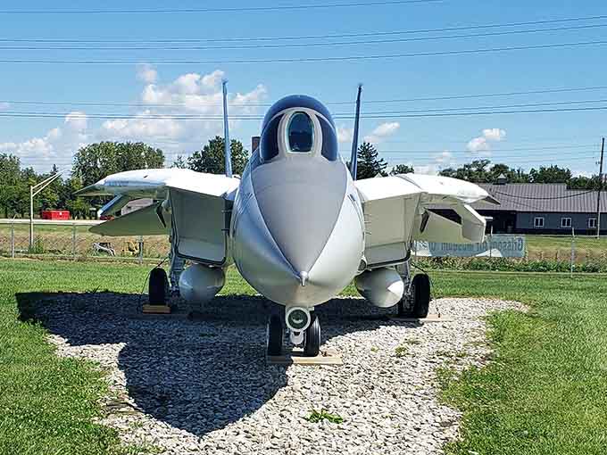 An F-14 Tomcat staring you down, making every kid who saw Top Gun feel twelve again.