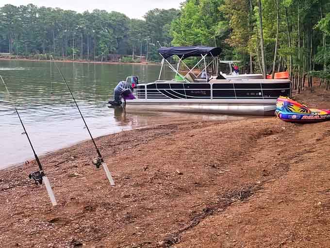 When your fishing spot comes with a pontoon boat and sandy shore, you're living your best lake life.