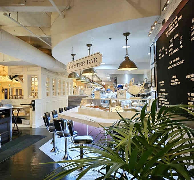 The oyster bar beckons with fresh selections that transport you straight to New England waters.