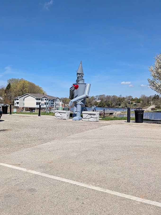 The wide shot shows how this statue has become the undisputed centerpiece of Hart's waterfront community gathering space.
